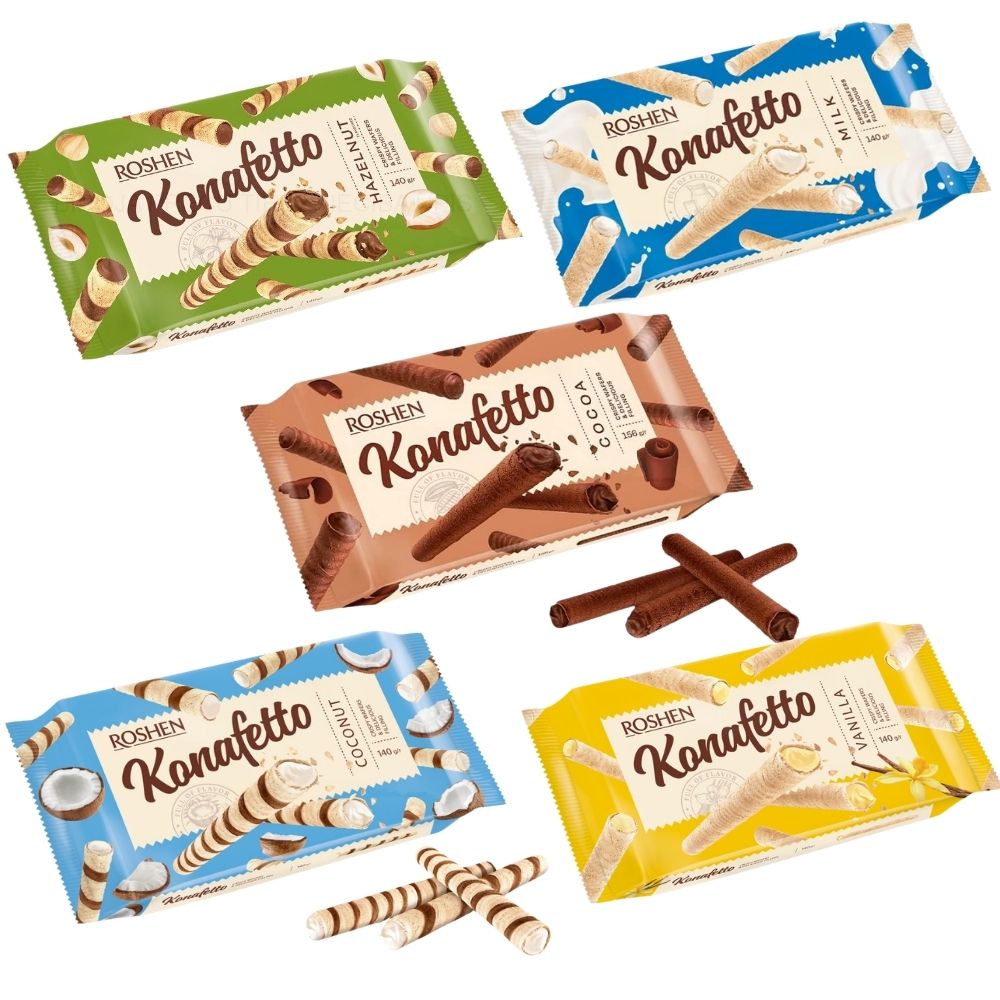 Roshen Konafetto Wafer Rolls with Chocolate Hazelnut Cream 140g ...